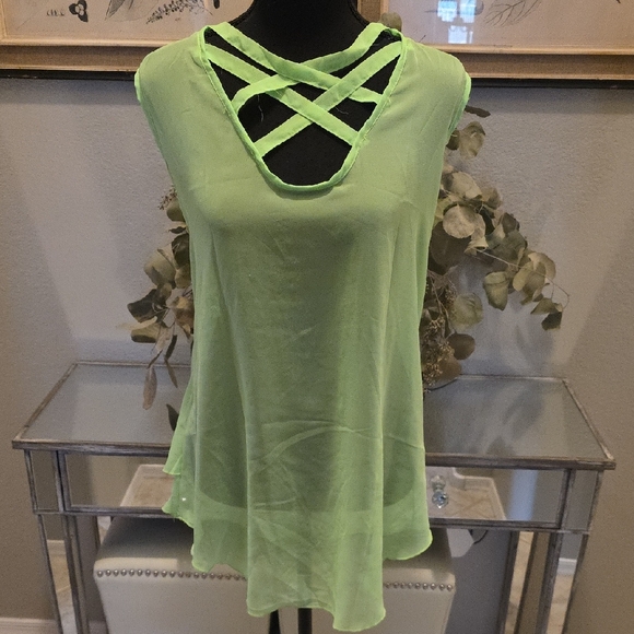 no tag | Tops | Vibrant Lime Green Crisscross Tank Top | Poshmark